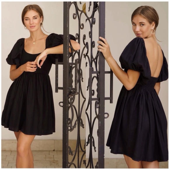 ELF | Dresses | Elf Bali Nwt Xxl Black Made By Hand Linen Puff Sleeve ...